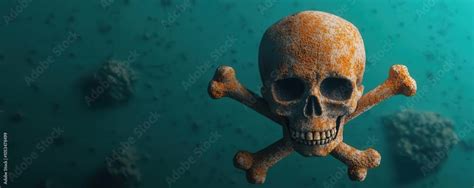 Skull And Crossbones With A Background Of Polluted Oceans And Dying
