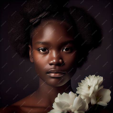 Premium Photo Beautiful Young Black Woman Portrait Flowers Created By