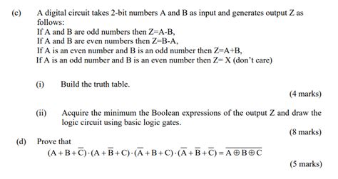 solved c a digital circuit takes 2 bit numbers a and b as