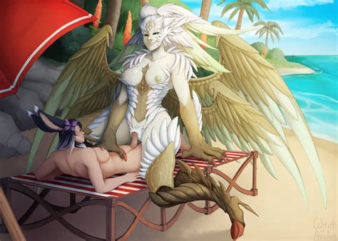 Rule 34 1futa 1girls Beach Beach Chair Beach Umbrella Bird Feet Bird Girl Bird Wings Black