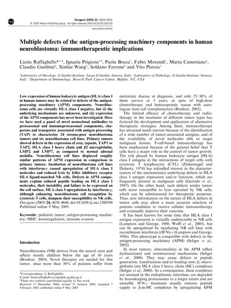 Pdf Multiple Defects Of The Antigen Processing Machinery Components In Human Neuroblastoma