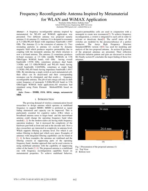 Pdf Frequency Reconfigurable Antenna Inspired By Metamaterial For Wlan And Wimax Application