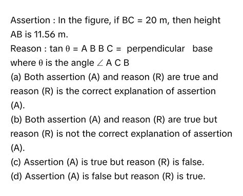 Solved Assertion In The Figure If Bc 20 M Then Height Ab Is 11