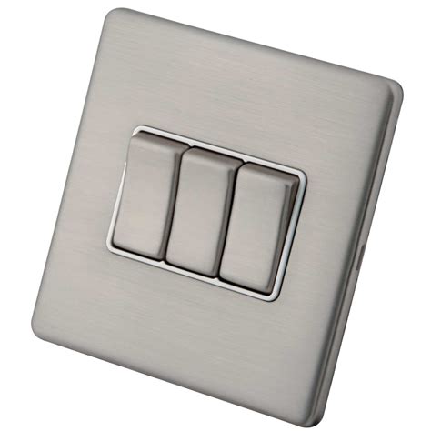 M2 Decorative Screwless 10A 3 Gang 2 Way Light Switch White Insert