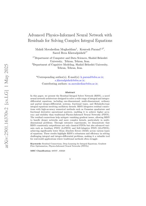 Pdf Advanced Physics Informed Neural Network With Residuals For