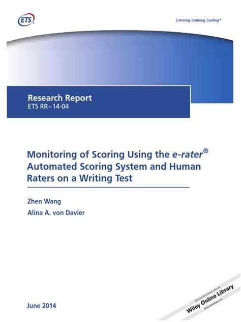 Ets Research Report Series 2014 Wang Monitoring Of Scoring Using The E Rater Automated