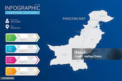 위치 포인터 표시가 있는 파키스탄 지도 분할 도시 및 자본 인포 그래픽 벡터 템플릿이있는 높은 상세한 국가지도 0명에 대한 스톡 벡터 아트 및 기타 이미지 Istock
