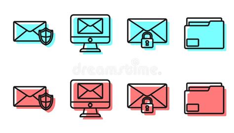 Set Line Mail Message Lock Password Envelope With Shield Monitor And