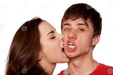 Girl Biting Guy On The Cheek Man Shouting Stock Image Image Of Lady