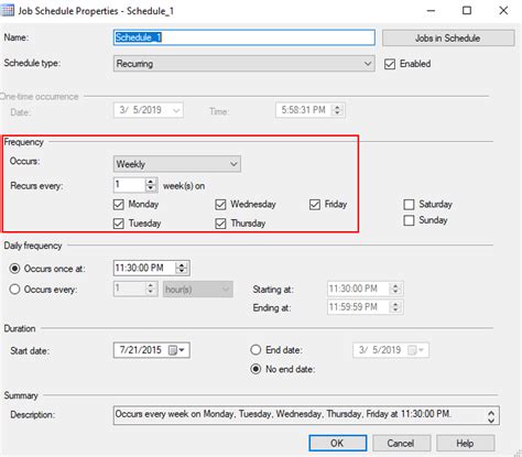 Sql Server Whats The Values For The Freqinterval Column In Msdbdbo
