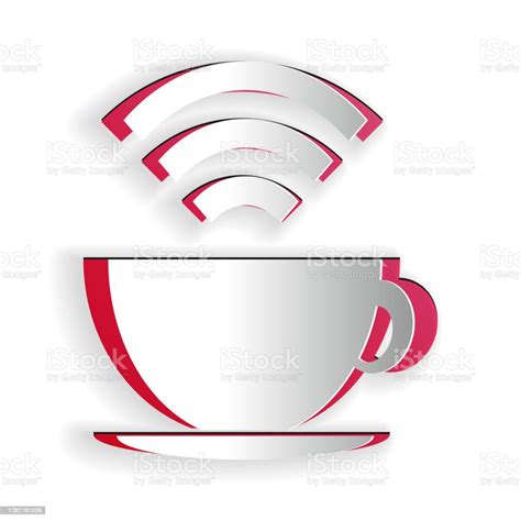흰색 배경에 고립 된 무료 와이파이 영역 아이콘커피 숍의 종이 컷 컵 인터넷 연결 플래카드 종이 아트 스타일 벡터 3차원 형태에 대한 스톡 벡터 아트 및 기타 이미지