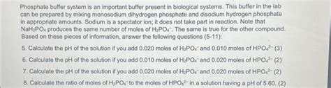 Solved Phosphate Buffer System Is An Important Buffer Chegg Com