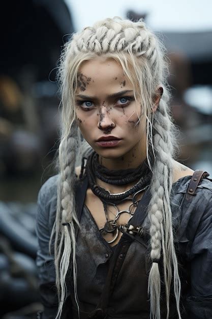 Premium Photo A Woman With White Hair And Braids With Black Spots On Her Face