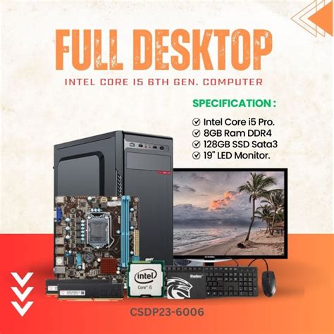 Full Desktop Computer Intel Core I5 6th Gen Ram 8GB DDR4 Rom 128GB SSD 19 LED Monitor