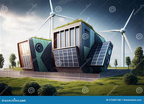 Environmentally Friendly Building Powered By Wind Energy Generative Ai Stock Illustration