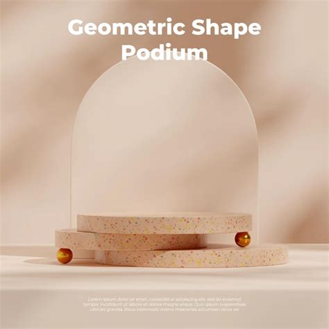 아름다운 사각형 레이아웃 3d 렌더링은 금색 구가 있는 갈색 테라조 텍스처 연단의 모형입니다 프리미엄 Psd 파일