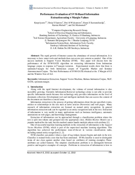 Pdf Performance Evaluation Of Svm Based Information Extraction Using τ Margin Values