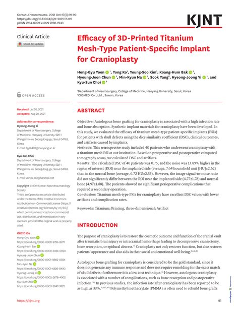 Pdf Efficacy Of 3d Printed Titanium Mesh Type Patient Specific Implant For Cranioplasty