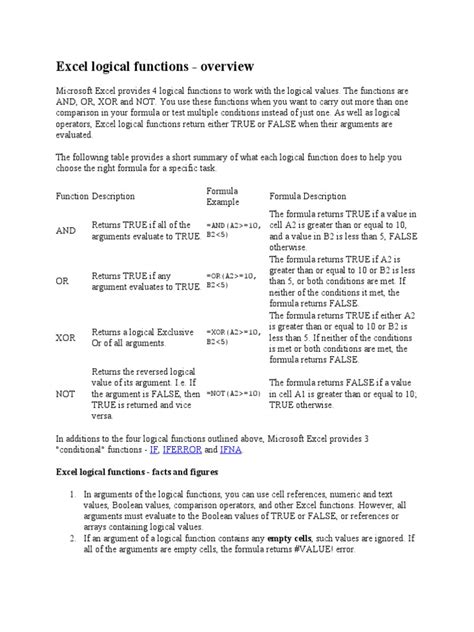 Excel Logical Functions Pdf Function Mathematics Argument