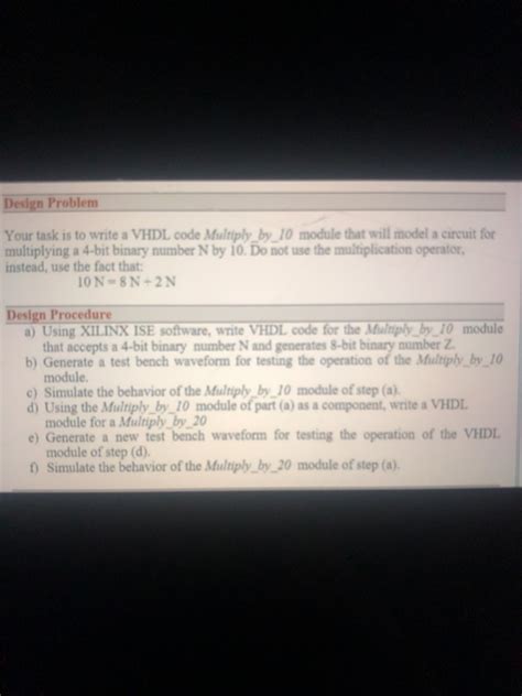 Solved Design Problem Your Task Is To Write A Vhdl Code
