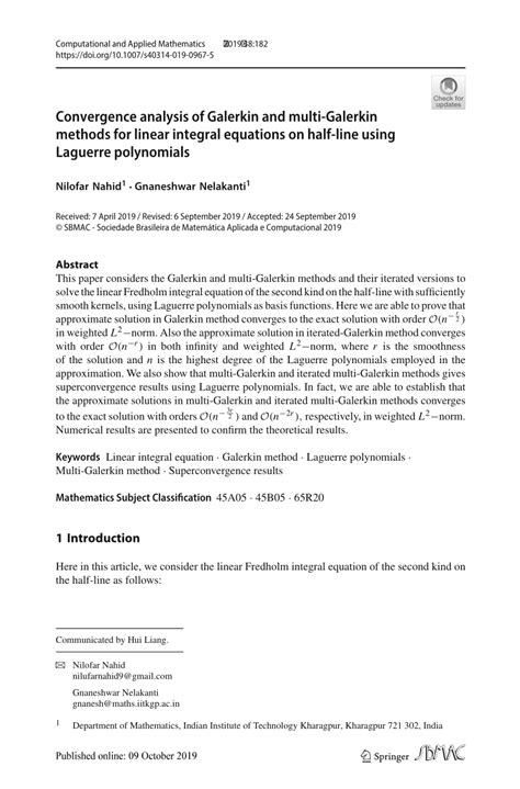 Pdf Convergence Analysis Of Galerkin And Multi Galerkin Methods For