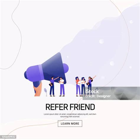 웹 사이트 배너 광고 및 마케팅 자료 온라인 광고 비즈니스 프레젠테이션 등에 대한 친구 개념 벡터 일러스트레이션을 참조하십시오 친구에게 추천하세요에 대한 스톡 벡터 아트 및