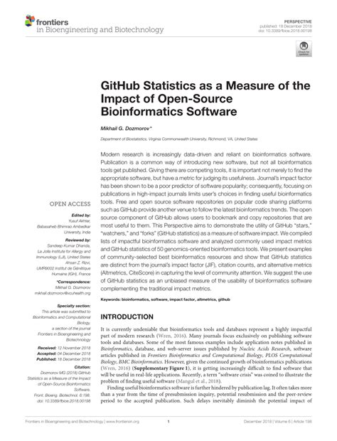 Pdf Github Statistics As A Measure Of The Impact Of Open Source Bioinformatics Software