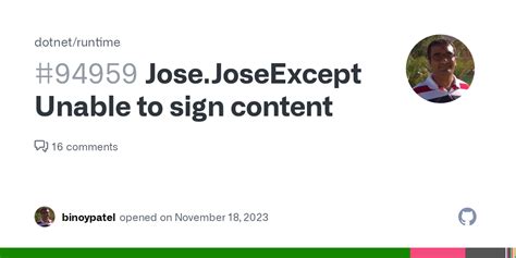 Josejoseexception Unable To Sign Content · Issue 94959 · Dotnet