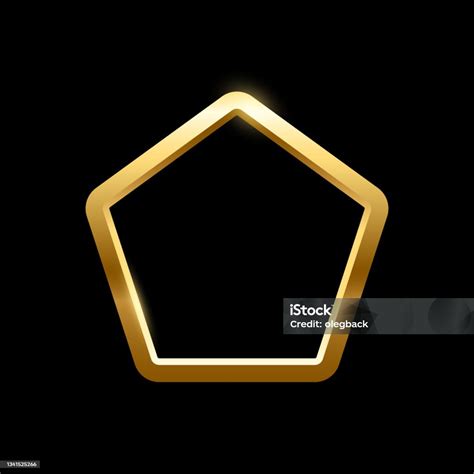 검은 색 배경에 사진을위한 골드 펜타곤 프레임 사진 그림 카드 또는 사진을 위한 빈 공간입니다 3d 사실적인 현대 템플릿 벡터 일러스트레이션 간단한 황금 물체 모형 오각형
