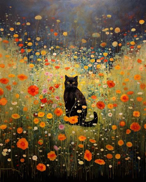 Gustav Klimt Garden Cat Klimt Art Illustration Art Black Cat Art
