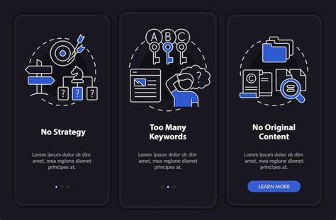 Premium Vector Search Engine Optimization Mistakes Night Mode Onboarding Mobile App Screen