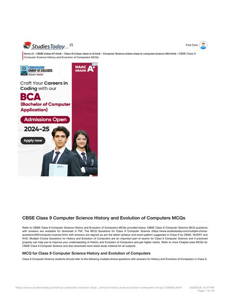 Cbse Class 9 Computer Science History And Evolution Of Computers Mcqs