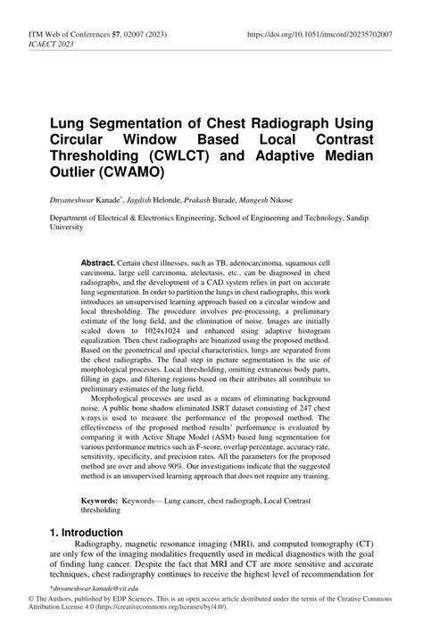 Pdf Lung Segmentation Of Chest Radiograph Using Circular Window Based Local Contrast