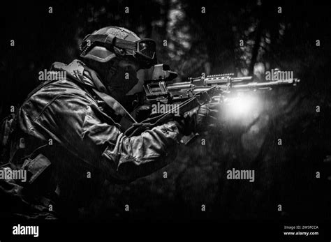 Portrait Of A Commando In The Forest The Concept Of Military Operations International