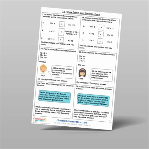 Year 4 The 12 Times Table And Division Facts Reasoning And Problem Solving Resource Classroom