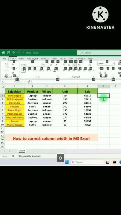 Excel Mein Column Width Ko Keyboard Shortcut Se Kaise Sahi Karein ️📊 Excel Column Techtips 😜