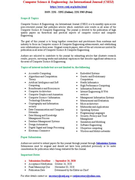 Computer Science And Engineering An International Journal Cseij Pdf Academic Journal