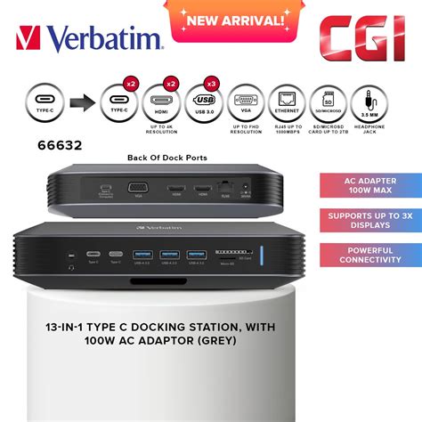 Verbatim 66632 13 In 1 Type C Docking Station With 100W AC Adaptor Grey Shopee Malaysia