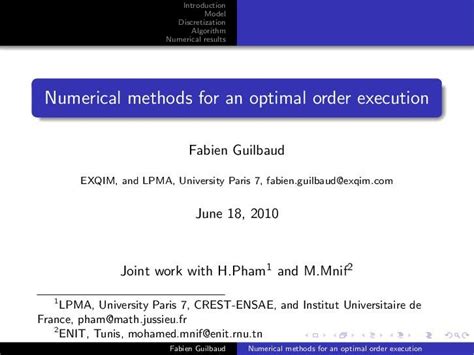 Pdf Numerical Methods For An Optimal Order Execution Dokumentips