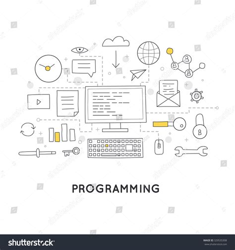 Doodle Process Coding Html Programming Flat Stock Vector Royalty Free