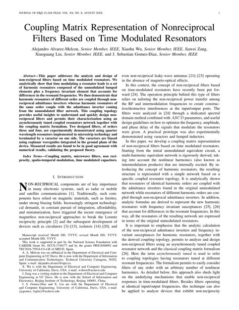 Pdf Coupling Matrix Representation Of Nonreciprocal Filters Based On Time Modulated Resonators