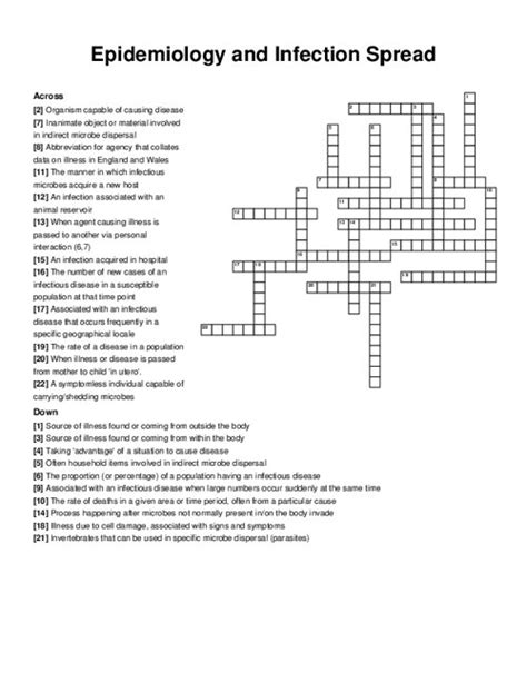 Epidemiology And Infection Spread Crossword Puzzle