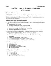 Midterm 2 Answer Key 2 Name 2 November 2015 ECON 328 LABOR ECONOMICS 2ND MIDTERM ANSWER KEY