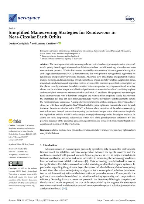 Pdf Simplified Maneuvering Strategies For Rendezvous In Near Circular Earth Orbits