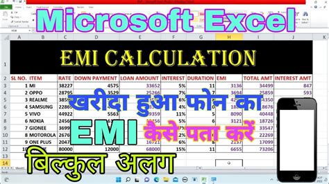 Microsoft Excel Emi Calculation Loan Hindi Data Entry Class Financial Function Scccad Youtube