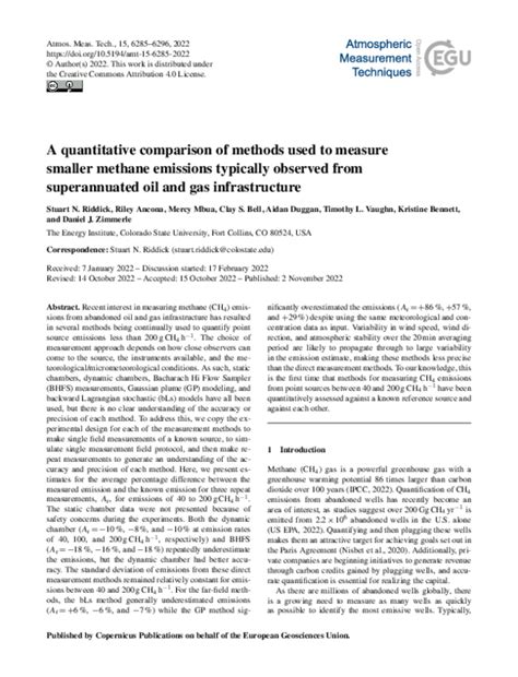 Pdf A Quantitative Comparison Of Methods Used To Measure Smaller Methane Emissions Typically