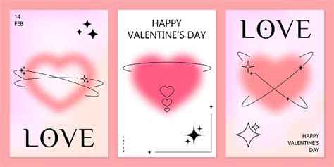 발렌타인 데이와 사랑 카드 배너 포스터 표지 세트의 현대적인 디자인 템플릿입니다 그라데이션과 타이포그래피 Y2k 배경이 있는