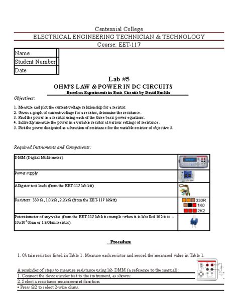 EET 117 LAB 5 23W 2 EET 117 Lab5 Centennial College ELECTRICAL ENGINEERING TECHNICIAN