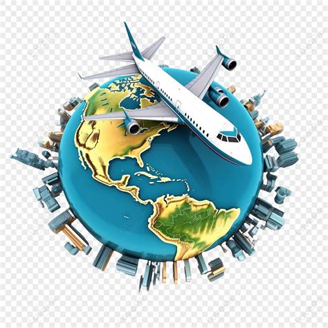 3d 일러스트레이션은 비행기로 전 세계를 여행합니다행복하다모자 Png 일러스트 무료 다운로드 Lovepik