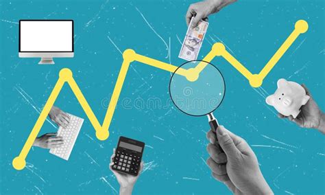 Collage Picture Picture Poster Human Hand Looking Magnifying Glass Analyzing Statistics Finance